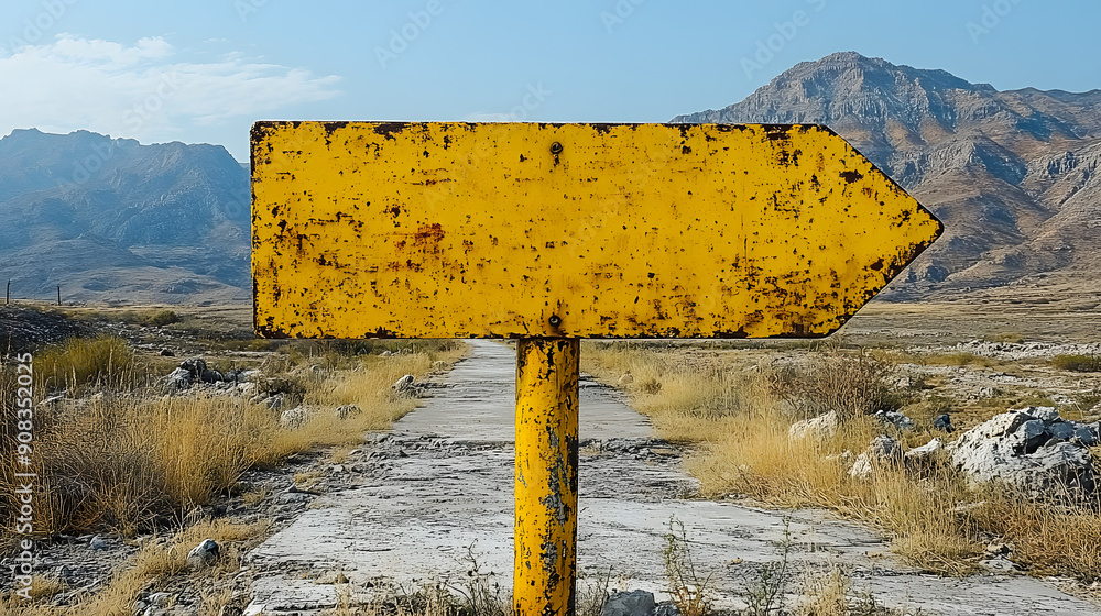 hiking trail arrow. yellow color paint guide arrow. walking path ...