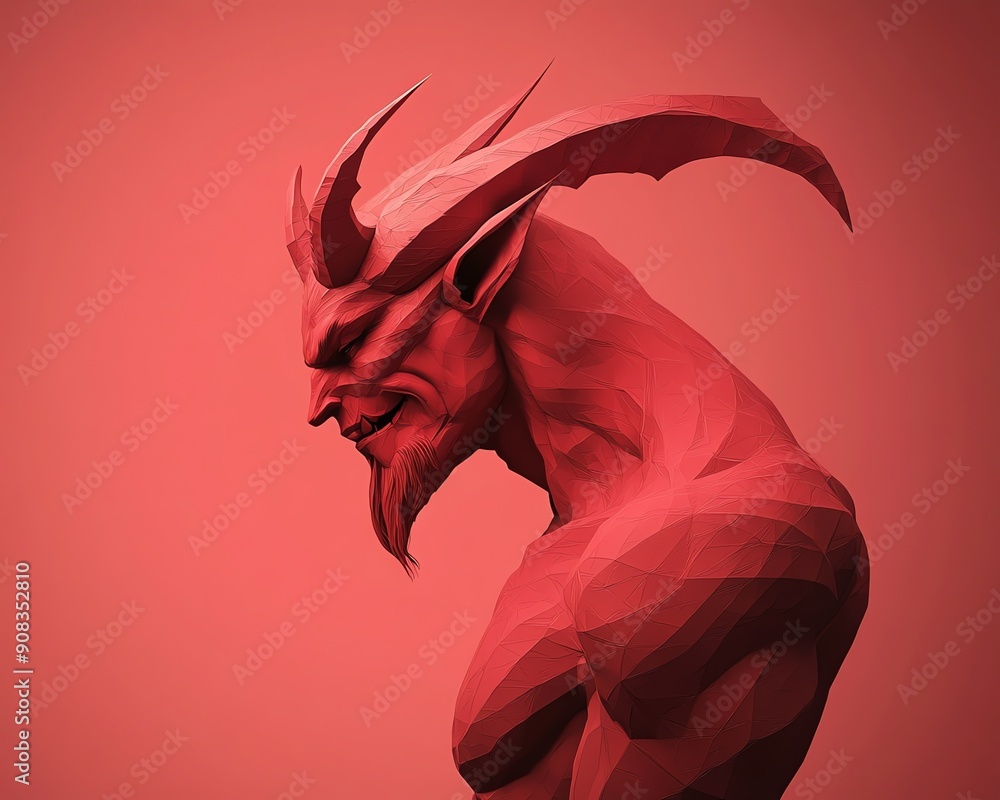 Red devil, flat design, side view, iconic theme, 3D render ...