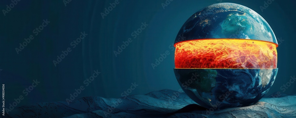 Thermal gradient depicted through layers of the earth, side view ...