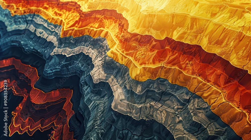 Underground thermal gradient with distinct earth layers, top view ...