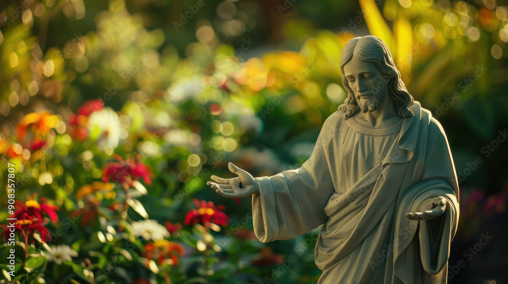 A beautifully crafted statue of Jesus Christ, standing with arms open ...