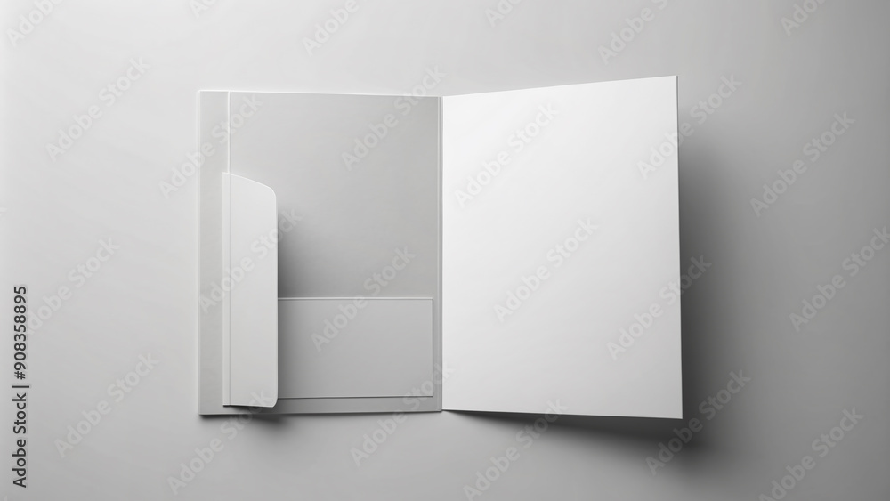 Isolated white folder with a mock-up pocket on the cover, opened to ...