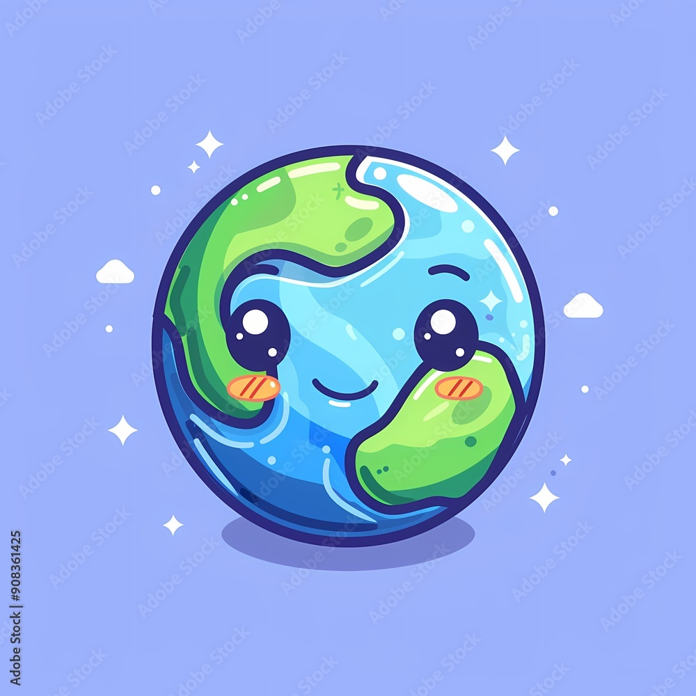 Cute cartoon Earth character with a smiling face and sparkling ...