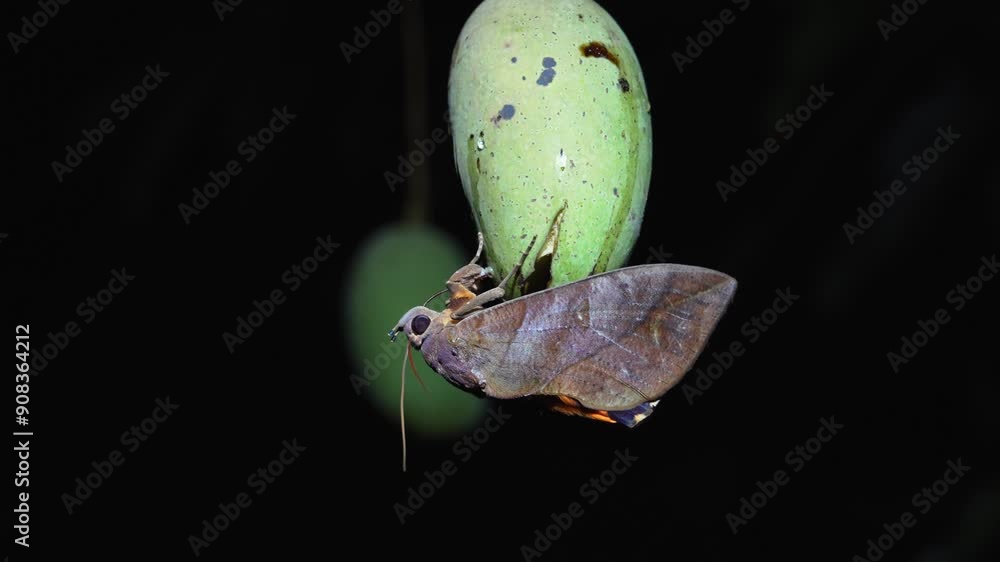 Fruit sucking moth eating a ripe mango using the mouth or proboscis to ...