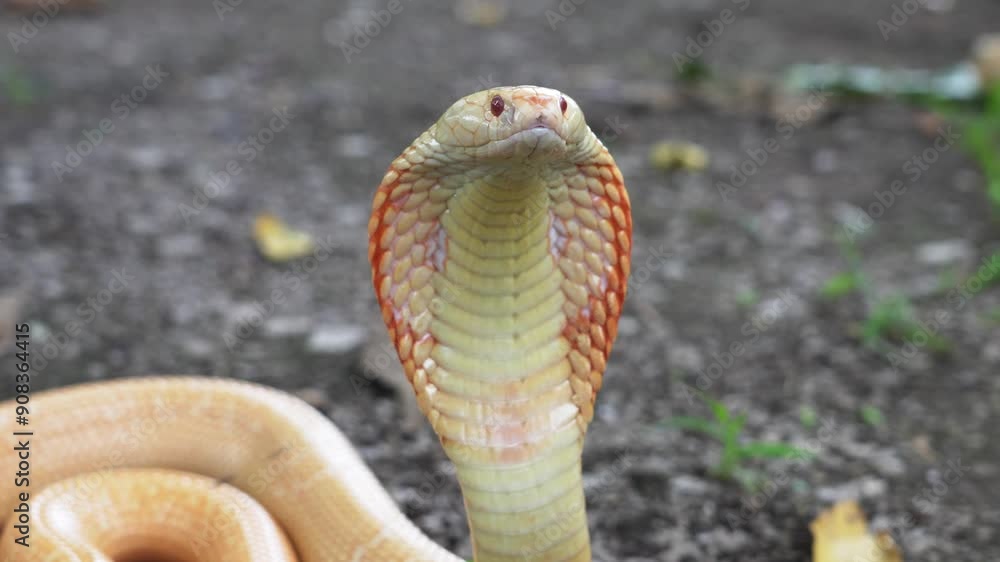 Slow motion Albino Monocled Cobra head and face - Naja kaouthia raised ...