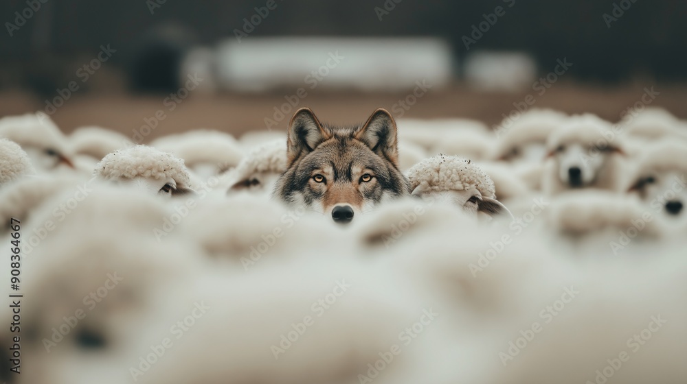 Wolf in Sheep's Clothing: A lone wolf, with piercing yellow eyes ...