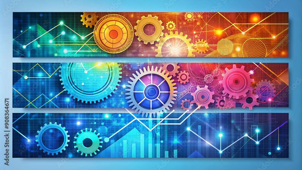 Colorful abstract digital marketing banners with creative modern tech ...