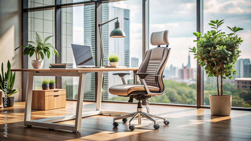 Adjustable ergonomic chair and desk setup in a minimalist office ...