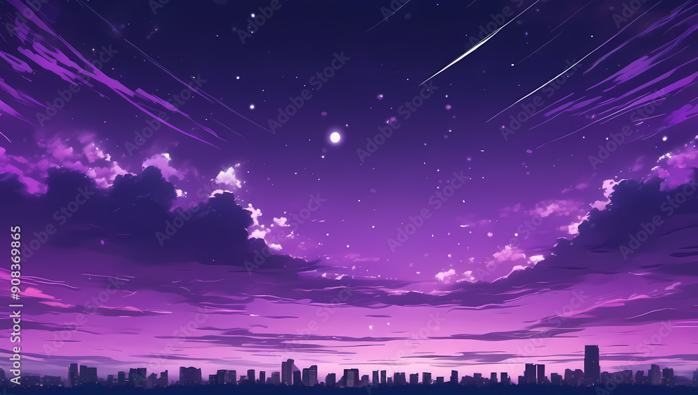 purple anime fantasy night sky moon stars space wallpaper background ...