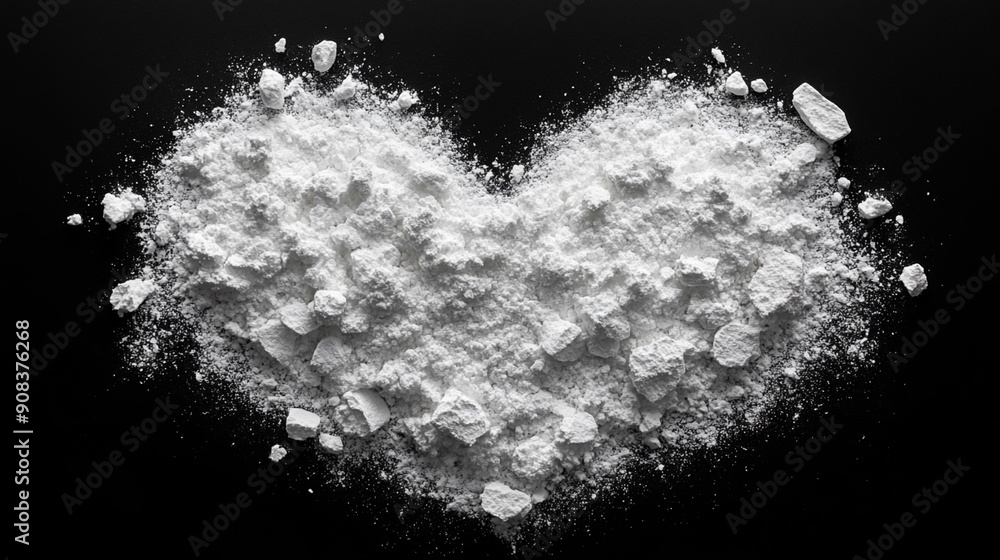 Top view of white powder shaped into a heart and a cocaine line ...