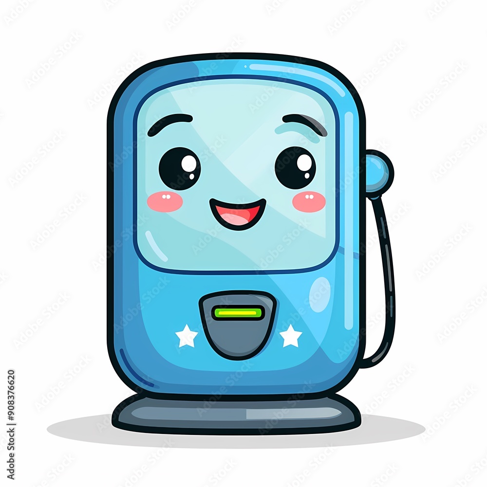 Cute cartoon gas pump with a smiling face and vibrant blue color. Stock ...
