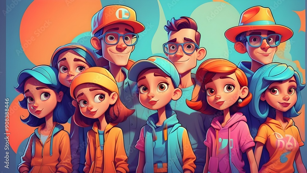 cartoon style characters stand out with soft outlines bright saturated ...