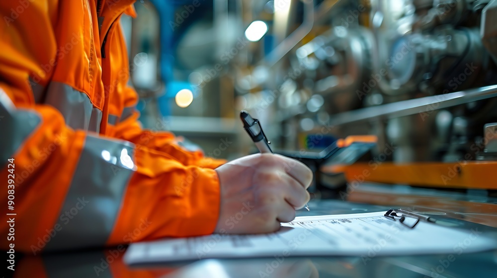 A safety engineer is using pen to rating the health risk assessment ...