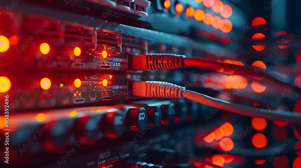 blur technology data center room defocus fiber optic cable and network ...