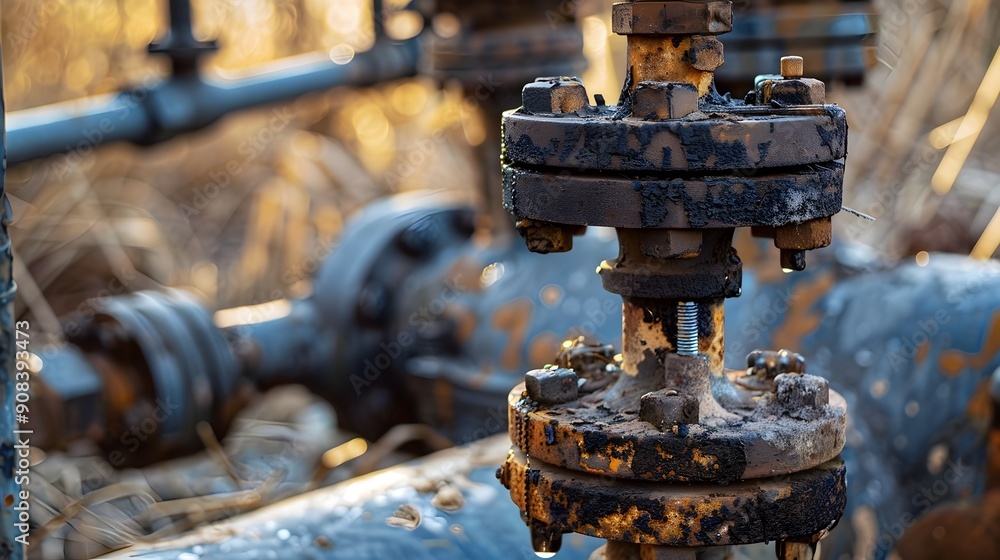 Detailed Close-up of Landfill Gas Wellhead Showcasing Industrial ...
