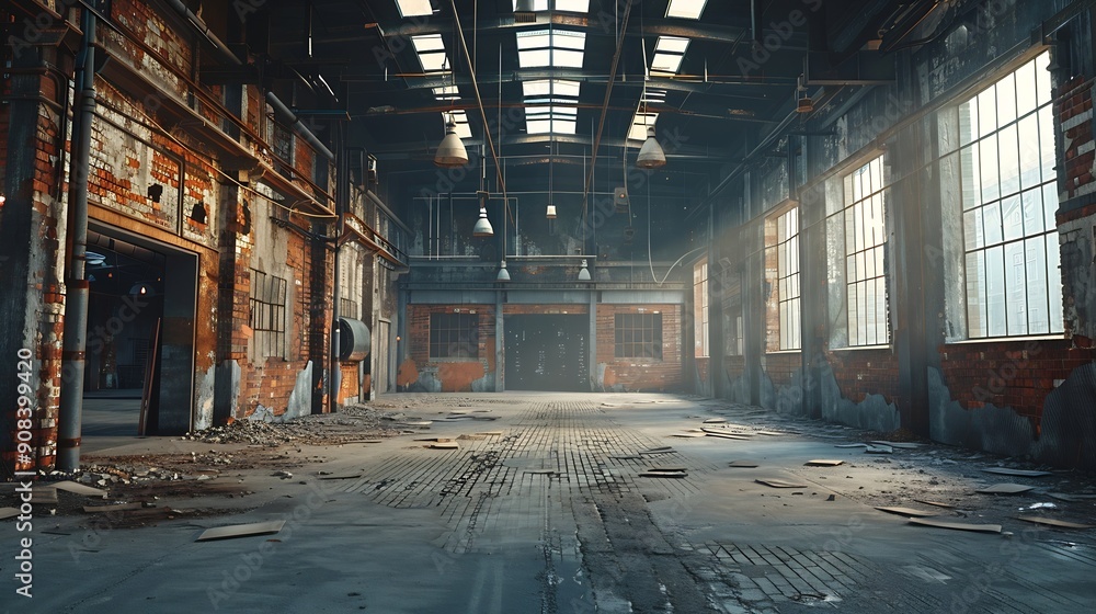 Interior view of an old rundown and abandoned factory building Big ...
