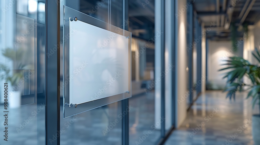 Transparent glass sign plate on wall mockup Template of a blank ...