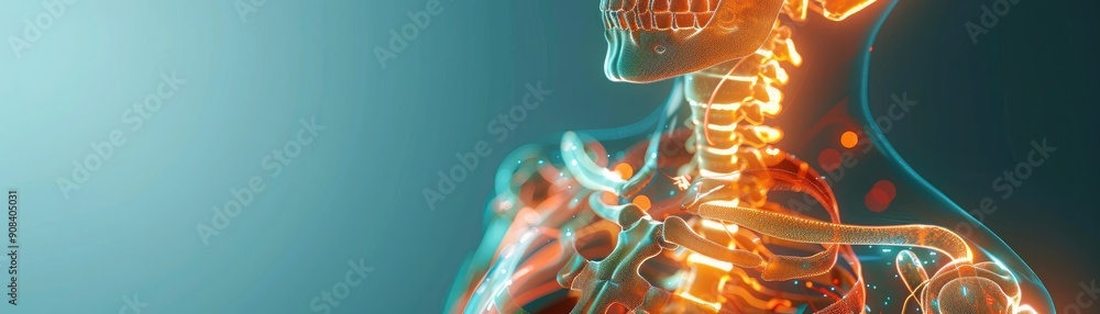 3D rendered skeleton with connective tissue inflammation highlighted ...