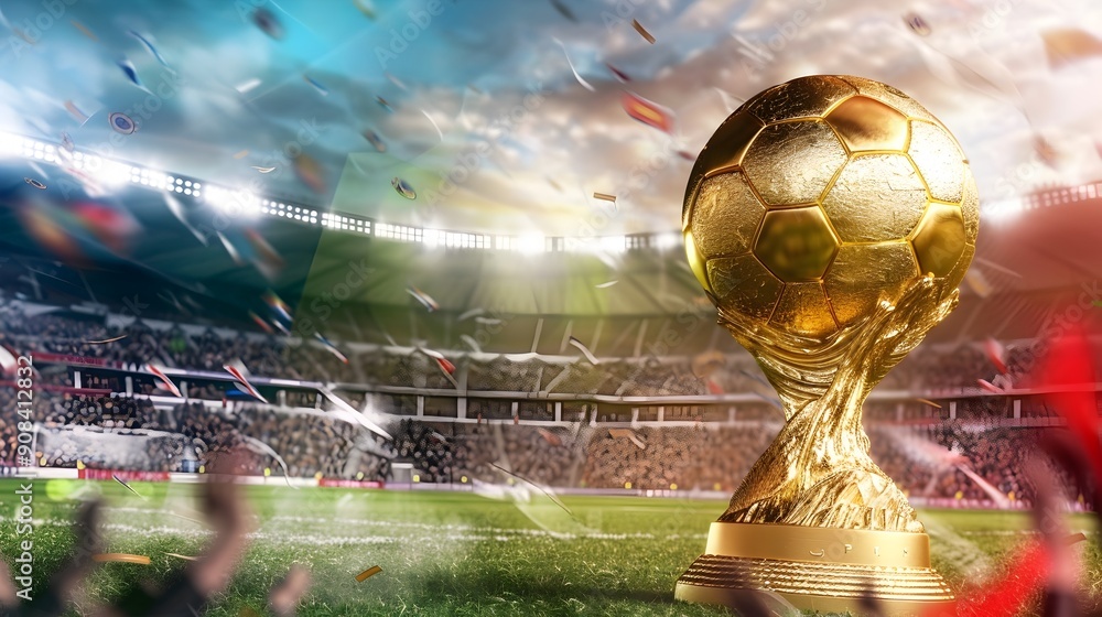 Awe inspiring golden football trophy commanding the attention of a ...