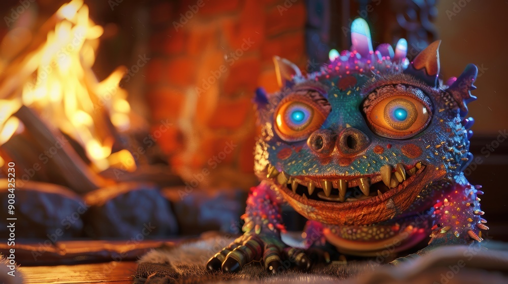 3D character, with a vibrant, neon glow and large, expressive eyes, is ...