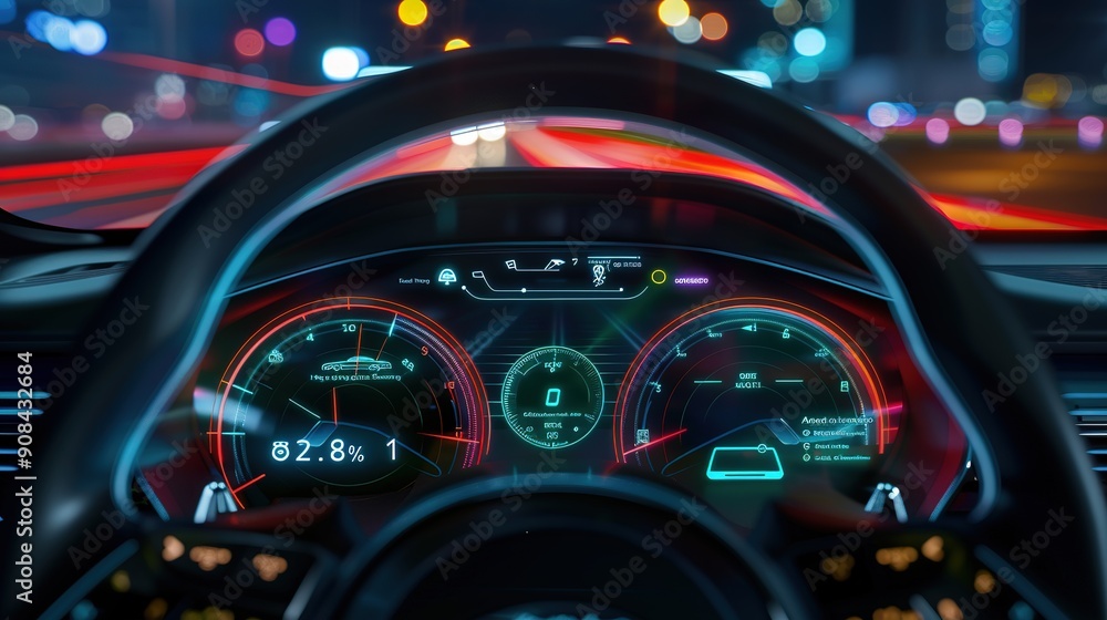 Car interface with navigation panel in three projections in the style Smart car control settings ...