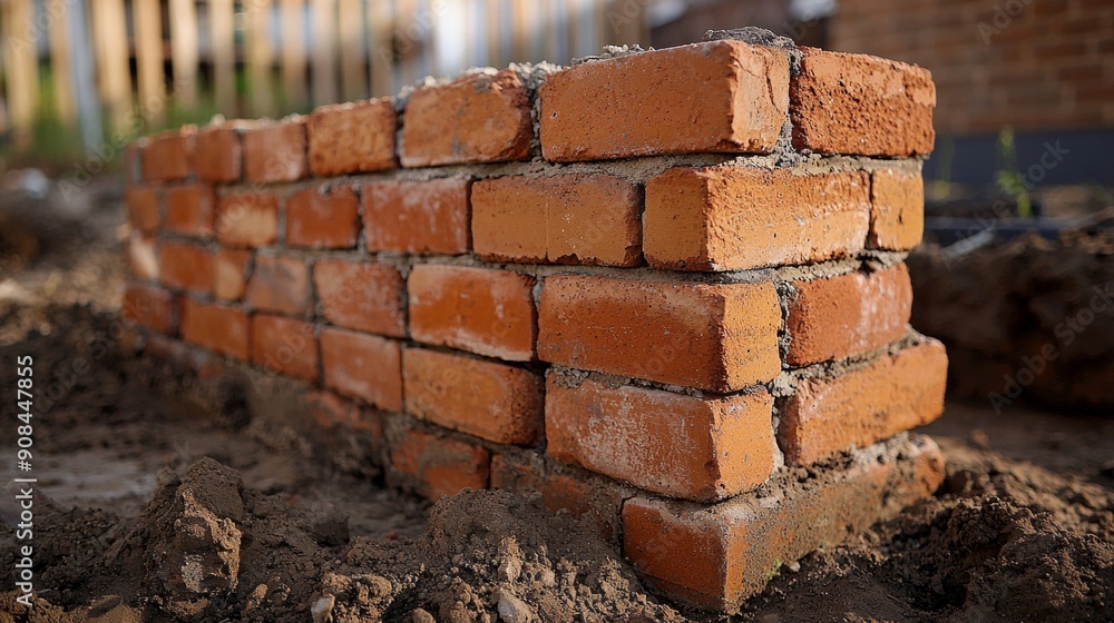 Red bricks stacked at a construction site, close-up. The bare brick ...