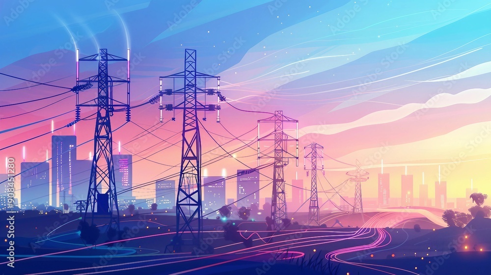 Urban Electricity Power Transmission Line Towers - Industrial Energy ...