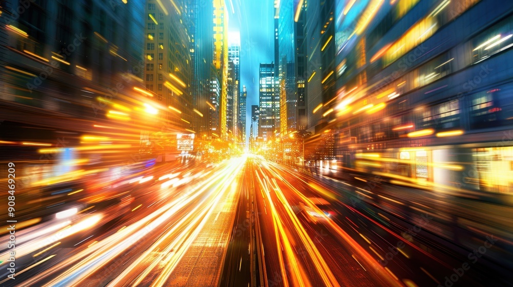 A dynamic cityscape background with a skyline of towering skyscrapers ...