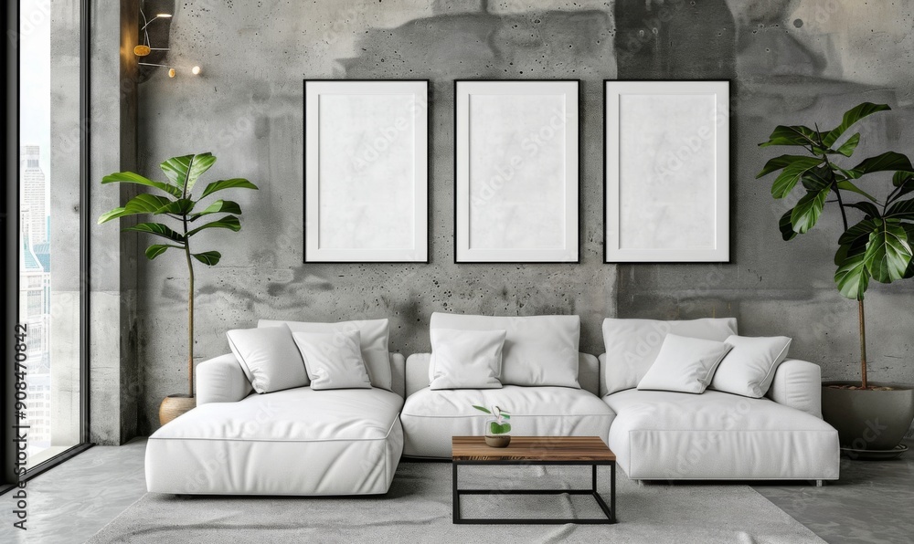 beautiful interior design furniture with mockup poster artwork with ...