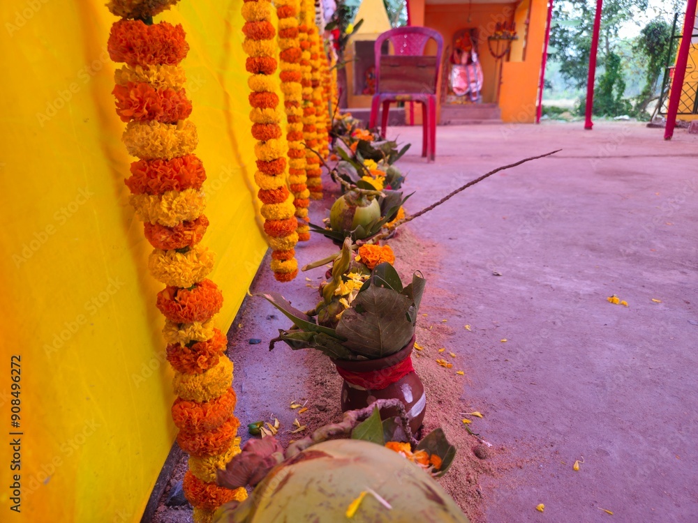 Havan kund puja in Hindu Temple. A yajna kunda or ritual pit for ...
