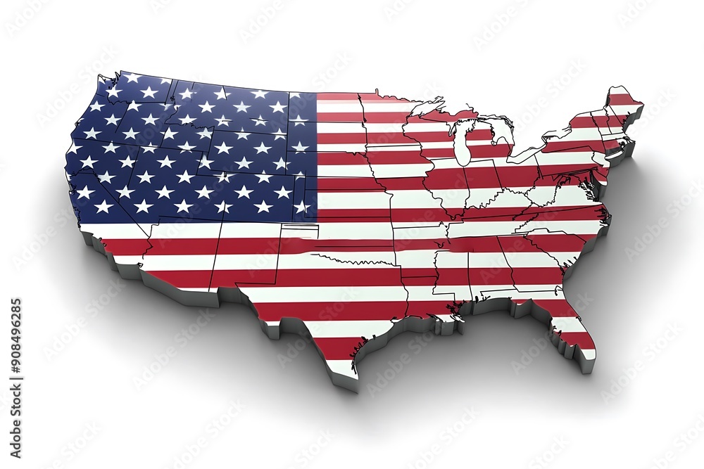 Waving flag Map Of United States of America with transparent background ...