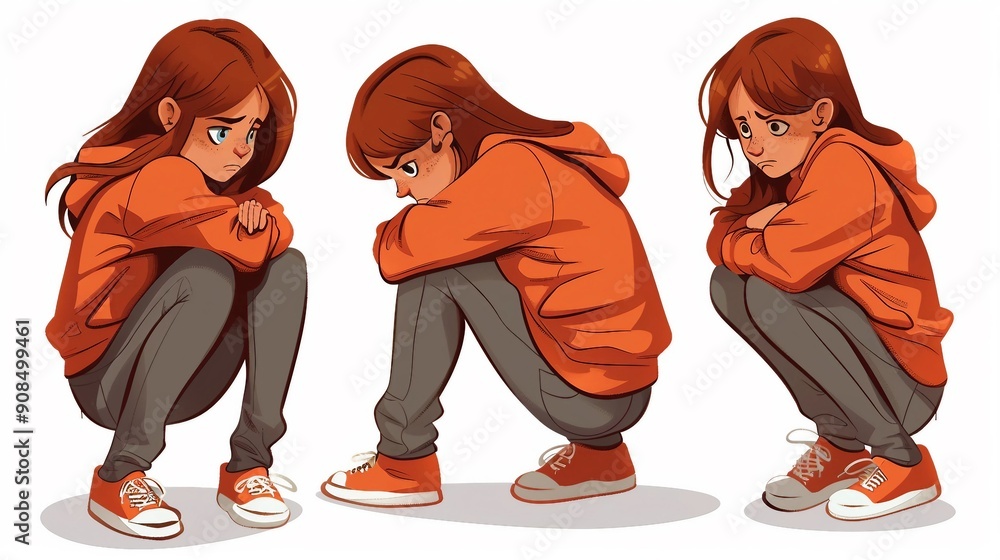 Lonely Young Girl in Distress - Emotional Flat Cartoon Character ...