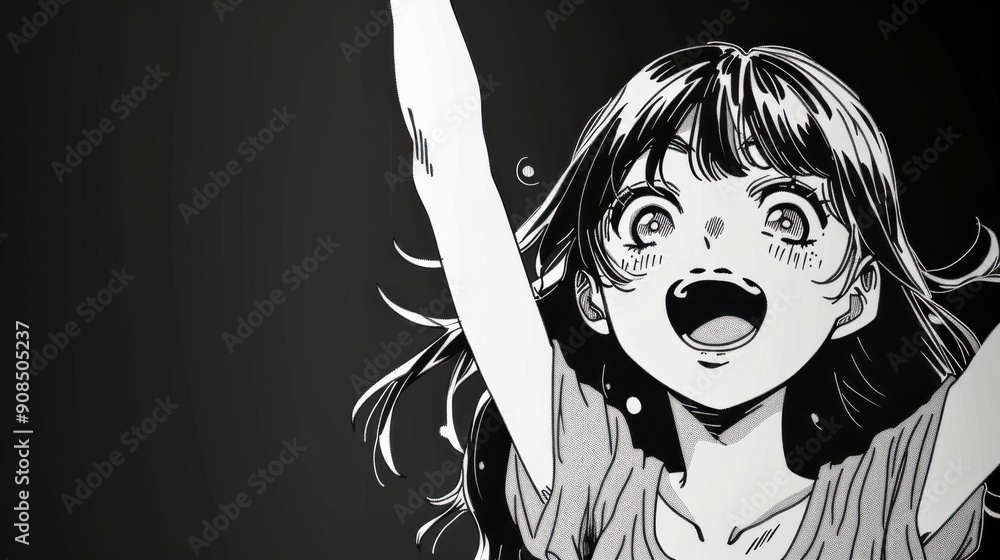 Manga panel of a girl character with a joyful expression, eyes ...