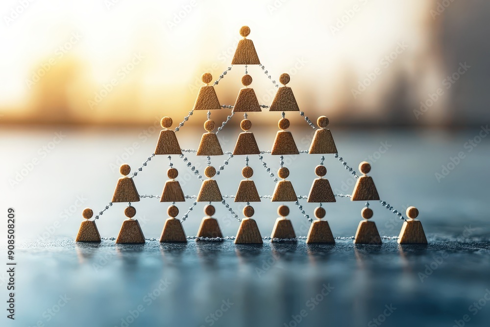 The Power of Hierarchy: Wooden figures meticulously arranged in a ...