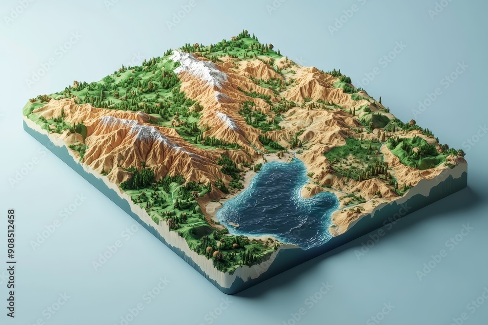 Detailed 3D Model of California, USA Isometric Map - Virtual Terrain ...