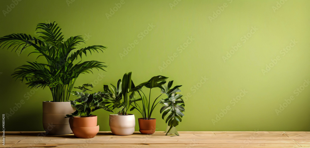 Elegant green background with plants on the left, and space for ...