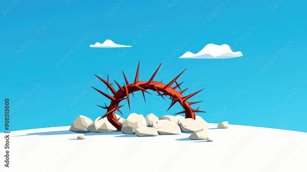 This modern flat illustration merges a crown of thorns with a royal ...