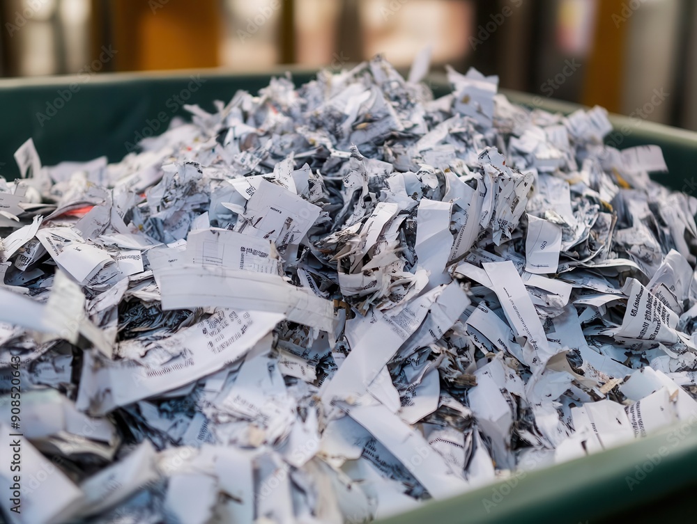 Heap of shredded paper inside a container, representing document ...