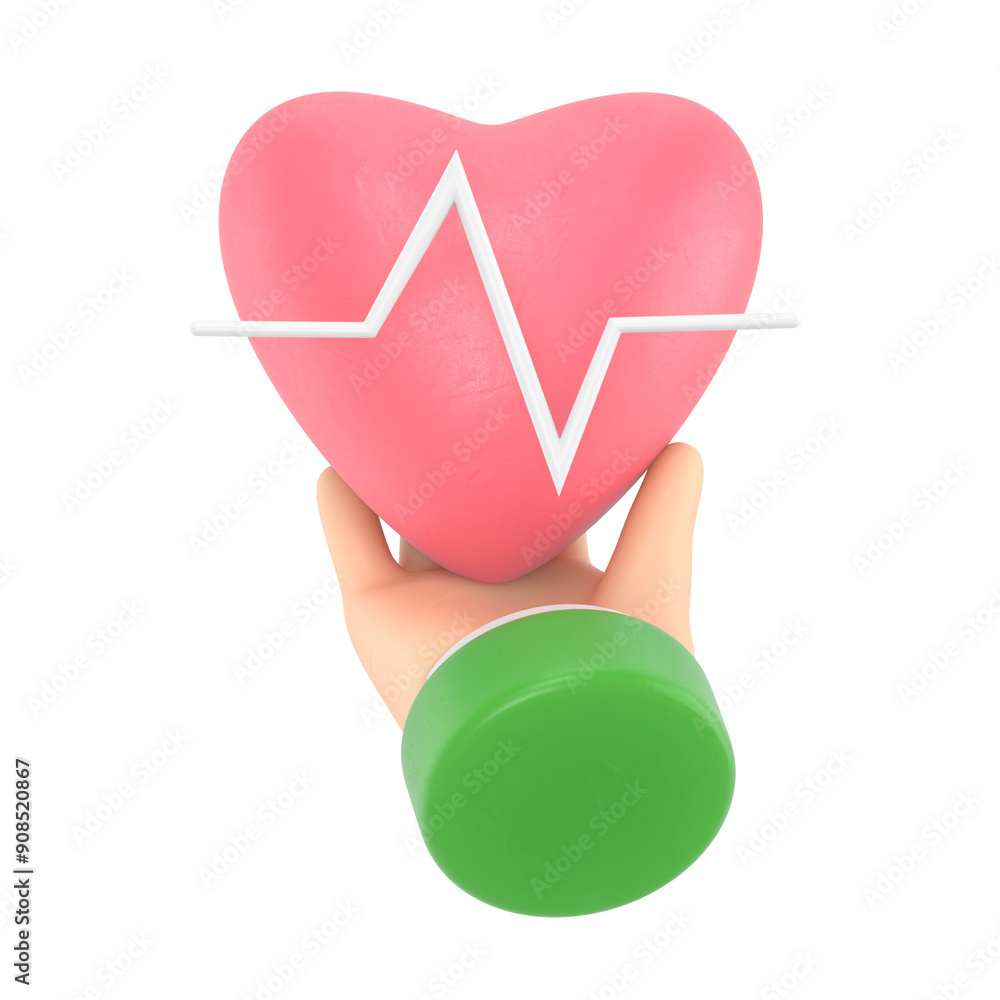 3d render. Medical heart rate icon. Doctor or cardiologist cartoon hand ...