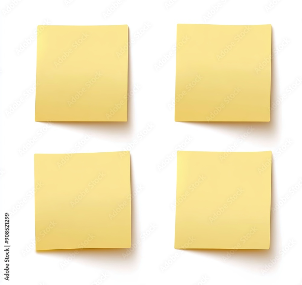 Four Yellow Sticky Notes Isolated on White Background, Vector ...