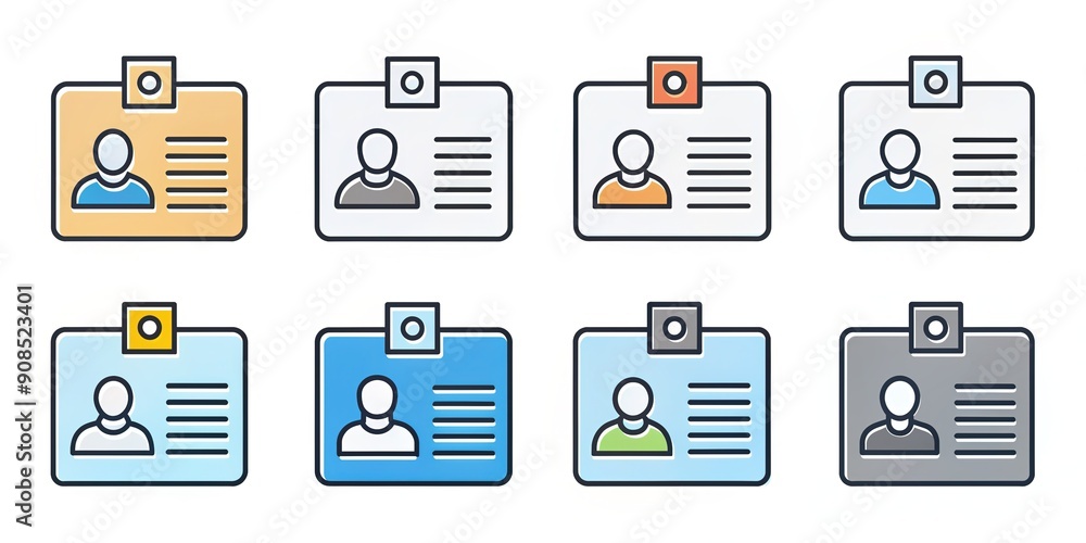 Versatile ID card icons in various styles, including filled, thin line ...