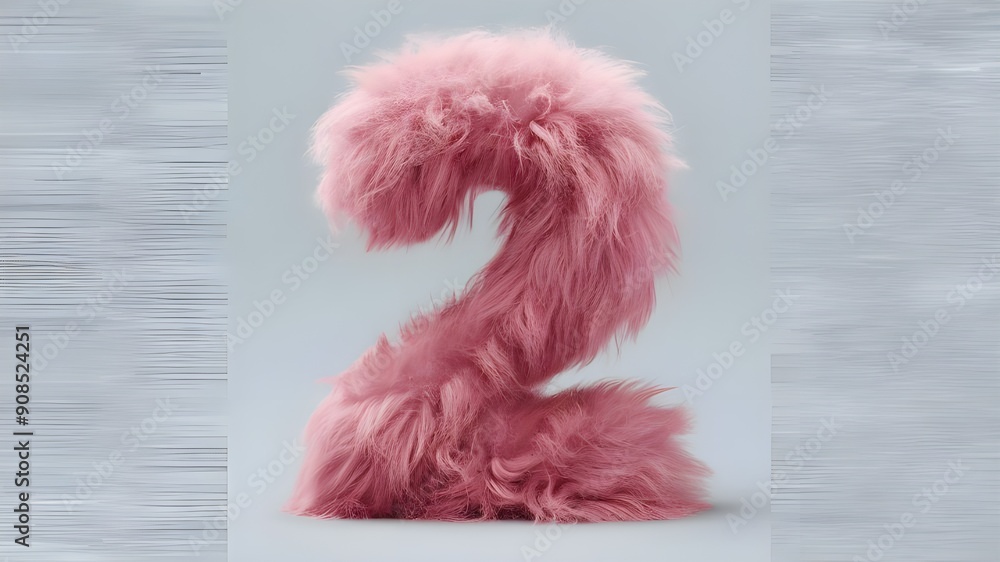 Lovely pink number two or two in the form of fur, short hair, white ...