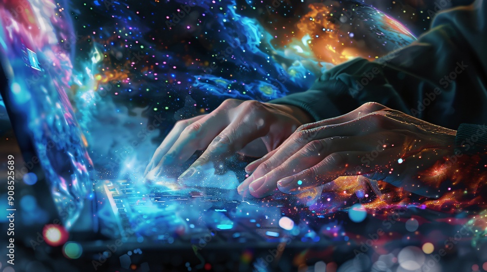 Exploring Digital Art: Person Typing Keywords into Search Engine for ...