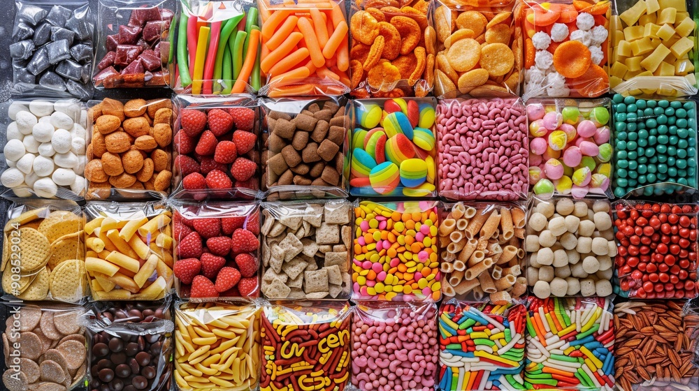Variety of Colorful Junk Food Snacks in Assorted Packaging on Display ...