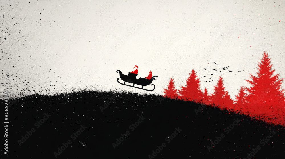 minimalist silhouette of Santa's sleigh, emphasising clean lines and ...