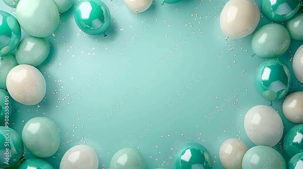 luxury balloon background border frame in pastel green color for poster ...