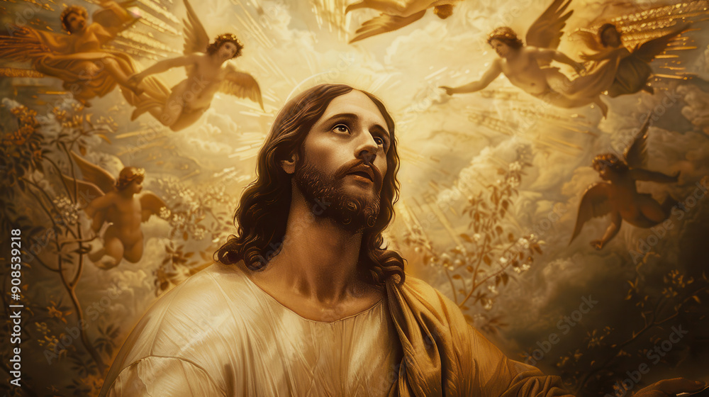 A religious icon of Jesus Christ, depicted with a compassionate ...