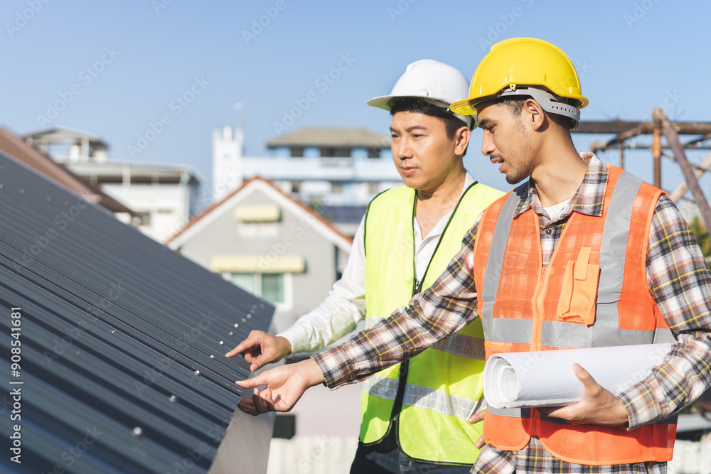Builder team, foreman house asian young engineer, architect, contractor ...