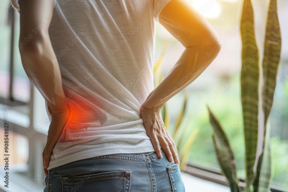A person holding their lower back in pain, highlighting the discomfort ...