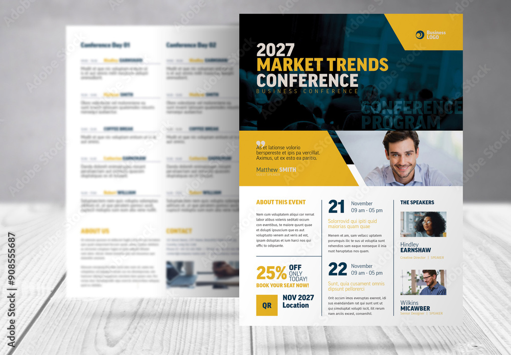 Business Conference Agenda and Program Flyer Stock Template | Adobe Stock
